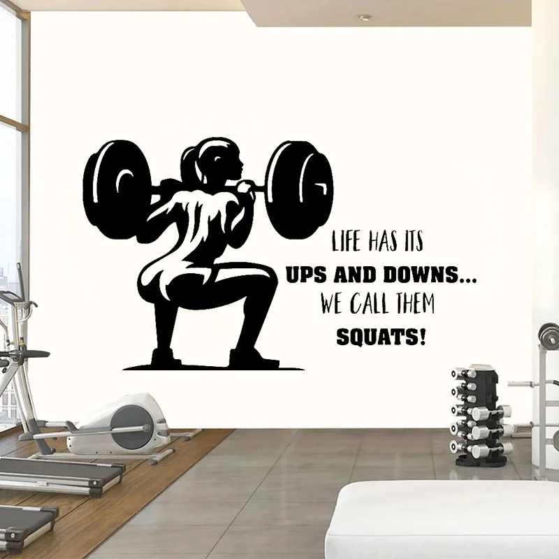 Squat-Girl-Gym-Wall-Decal-Fitness-Quotes-Women-Decor-Workout-Power-Art ...