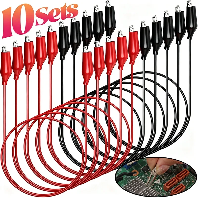 10/1Sets Alligator Cilps to Alligator Cilp Test Cable Lead Jumper Wire ...