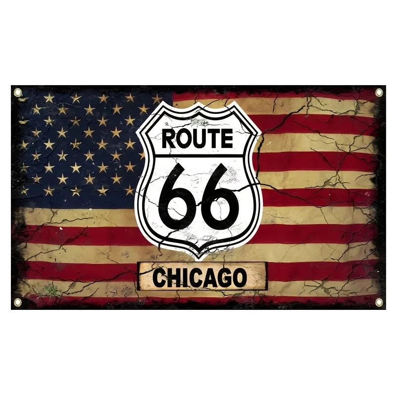 Retro American Flag Route 66 Flag 3x5fts 2x3fts American Rider, Outdoor ...