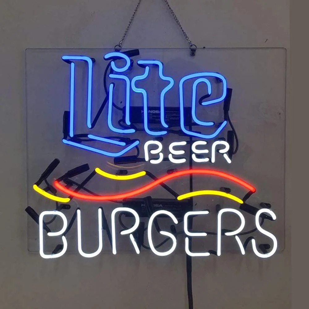 Lite-Beer-Burgers-Neon-Light-Sign-Custom-Handmade-Real-Glass-Tube-Bar ...