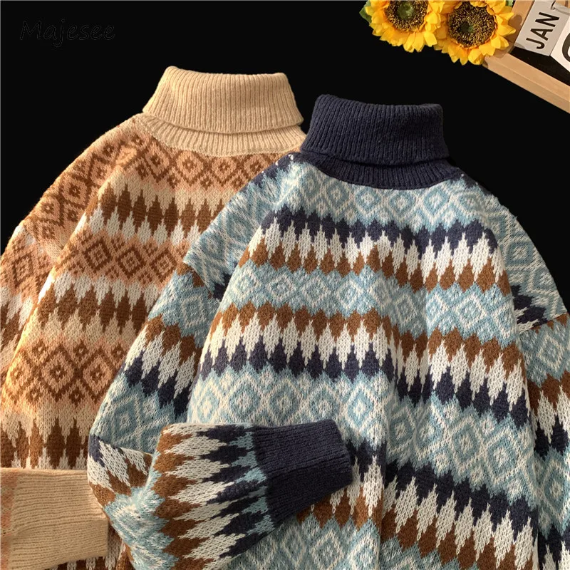 Mock-Neck-Sweaters-Men-Geometric-Trendy-Traditional-Baggy-Long-Sleeve ...