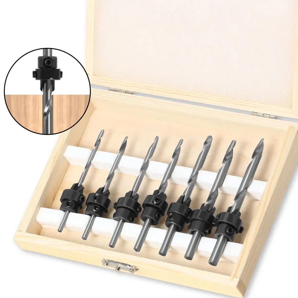 7pcs-Tapered-Drill-Bit-Countersink-Drill-Set-Adjustable-Stop-Collar ...