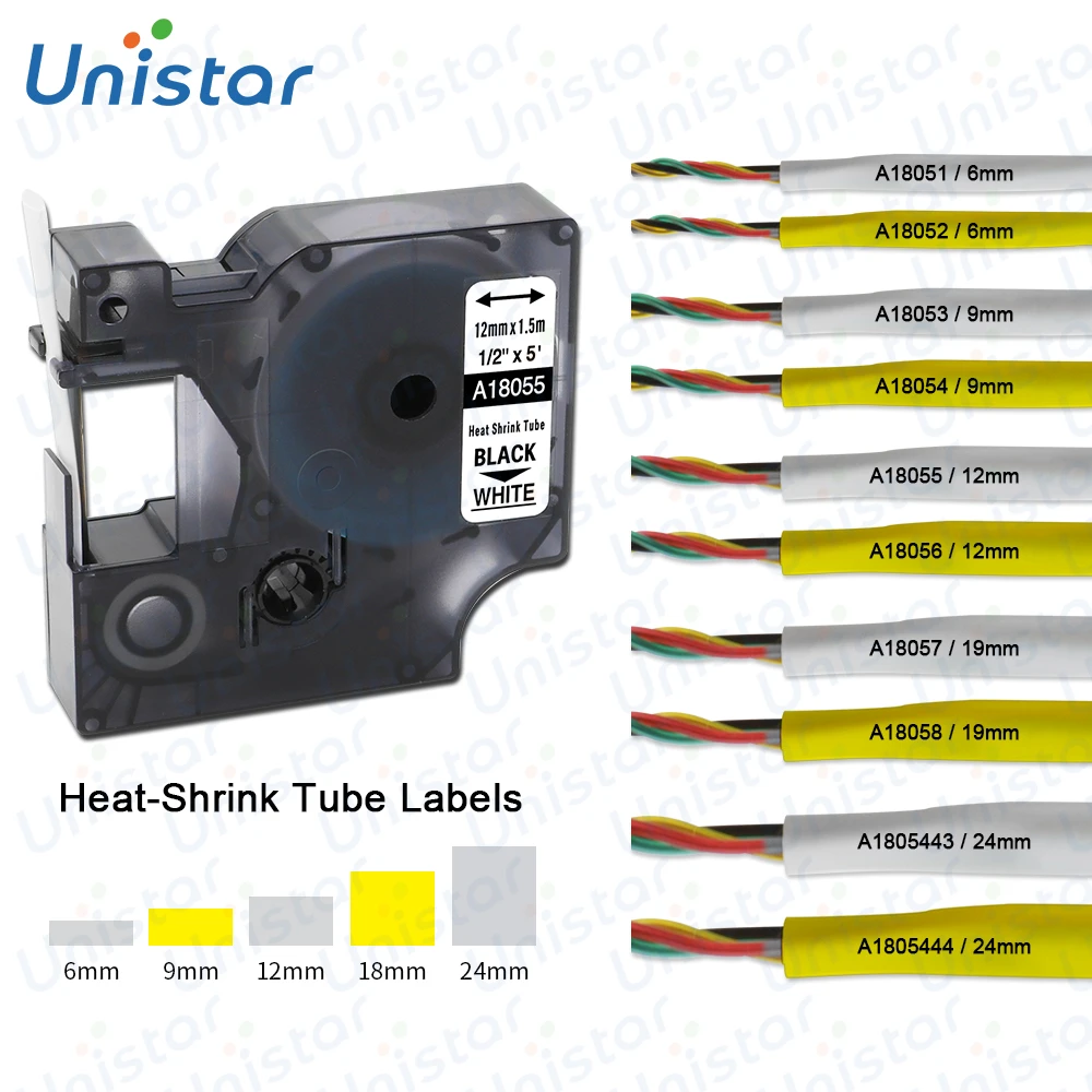 18055 Compatible For Dymo Rhino Industrial Heat Shrink Tubes Label Writer And Industrial Dymo ...