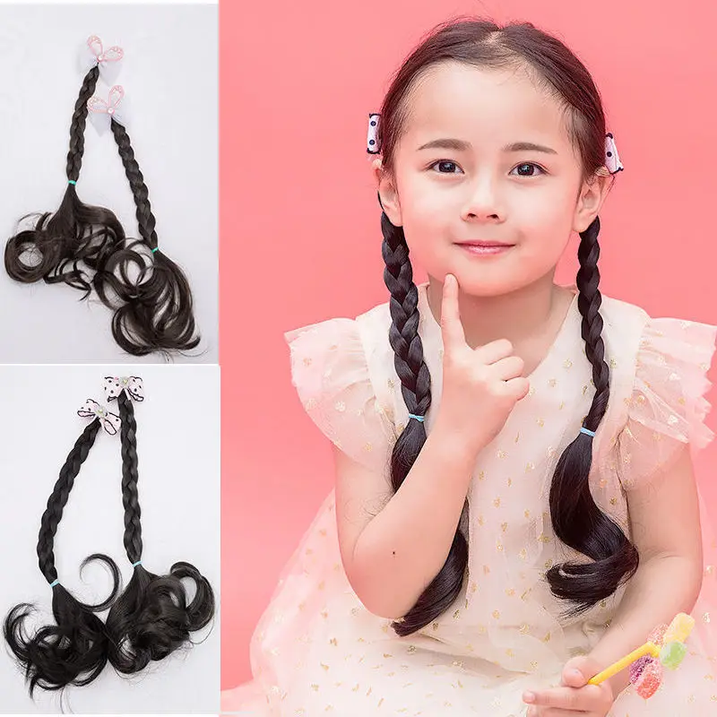 Children's Wig Braid Hairpin Girl Bow Head Jewelry Princess Headdress ...