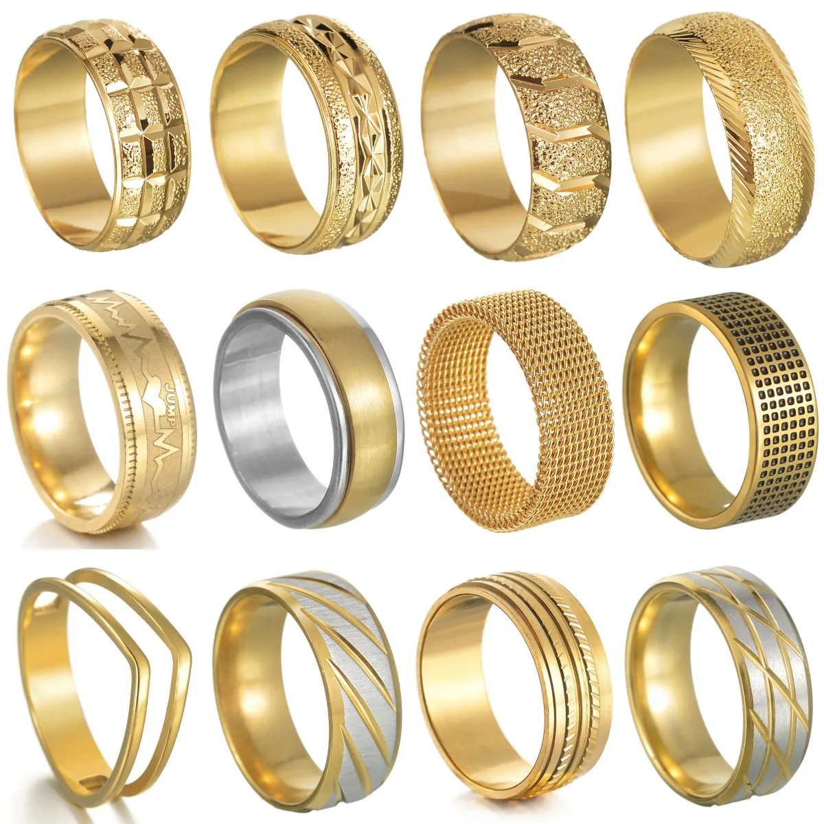 High-Quality-Gold-Color-Wedding-Ring-for-Women-Men-Couple-Rings-Chunky ...