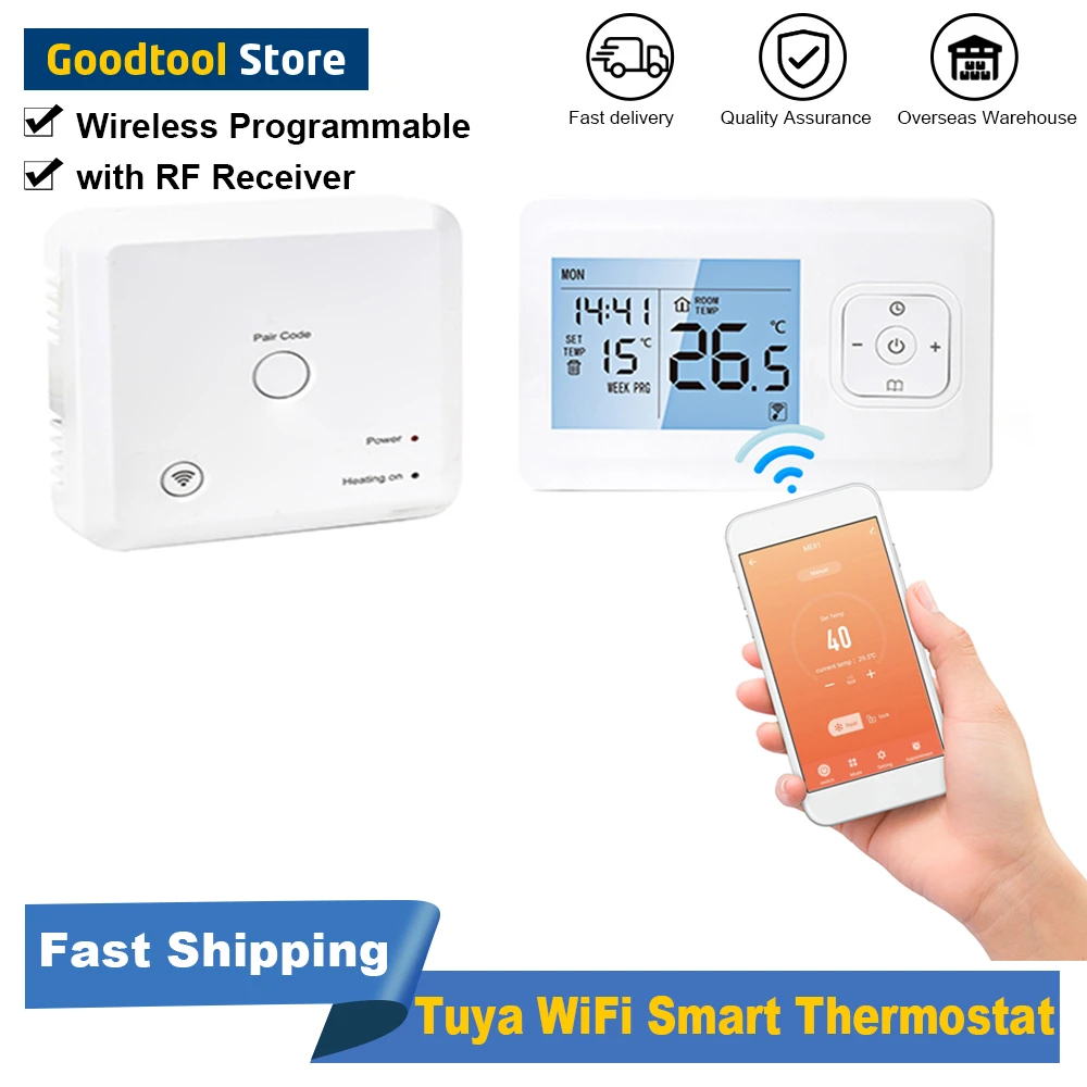 Tuya Wifi Smart Thermostat Wireless Programmable Thermostat With Rf Receiver Tabletop Gas Boiler ...