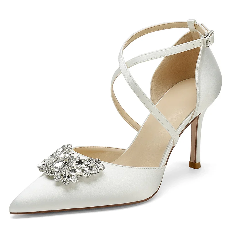 High-Heel-Wedding-Shoes-for-Bride-Closed-Toe-Cross-Strap-Evening-Party ...