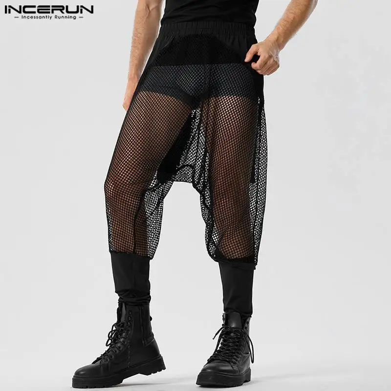 INCERUN-Men-Pants-Mesh-Patchwork-Elastic-Waist-Transparent-Sexy ...