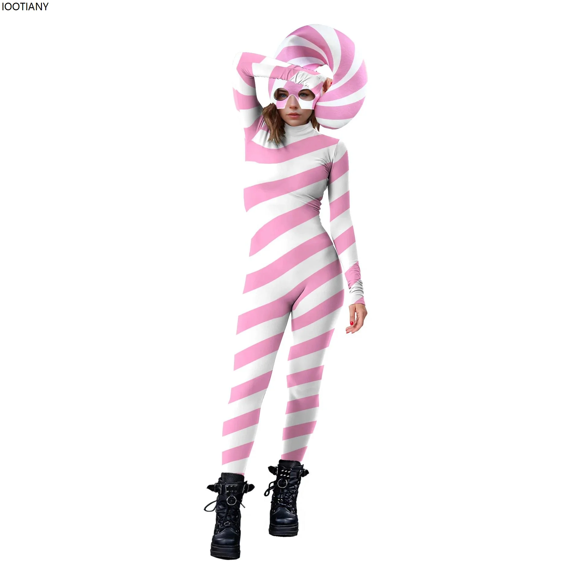 Halloween Colorful Candy Cane Cosplay Jumpsuit Christmas Candy Striped ...