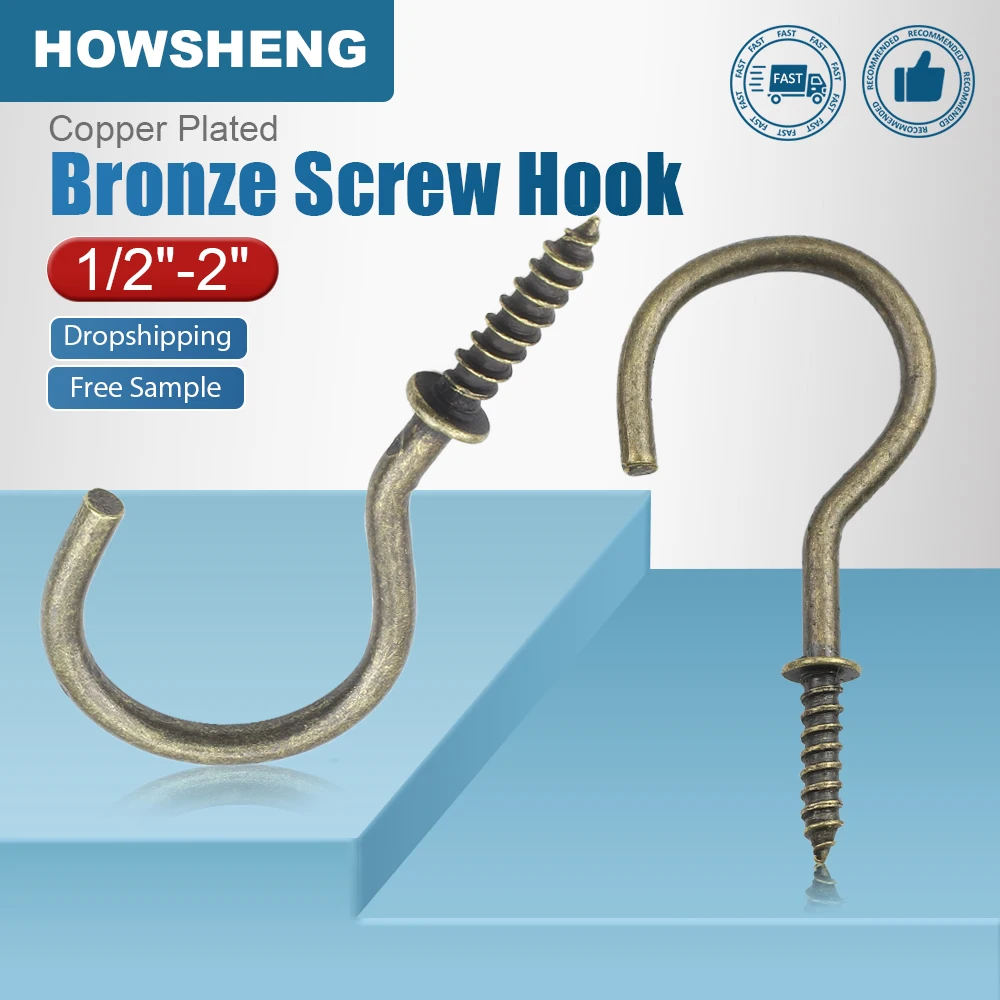 HOWSHENG-10-30pcs-Bronze-Cup-Hook-Screw-Ceiling-Screw-in-Hooks-1-2-2 ...
