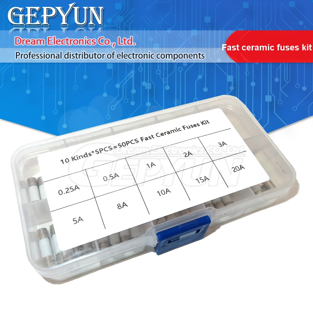 50pcs 10 Kinds Fast Ceramic Fuses Kit 250V 0.25A 0.5A 1A 2A 3A 5A 8A ...