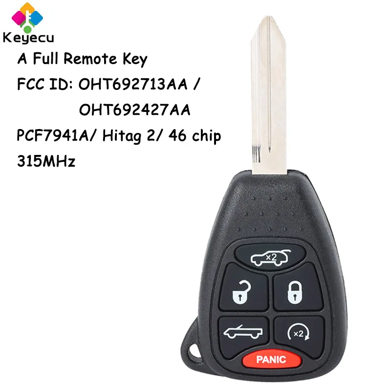 KEYECU Remote Car Key With 6 Buttons 315MHz ID46 Chip for Chrysler 200 ...