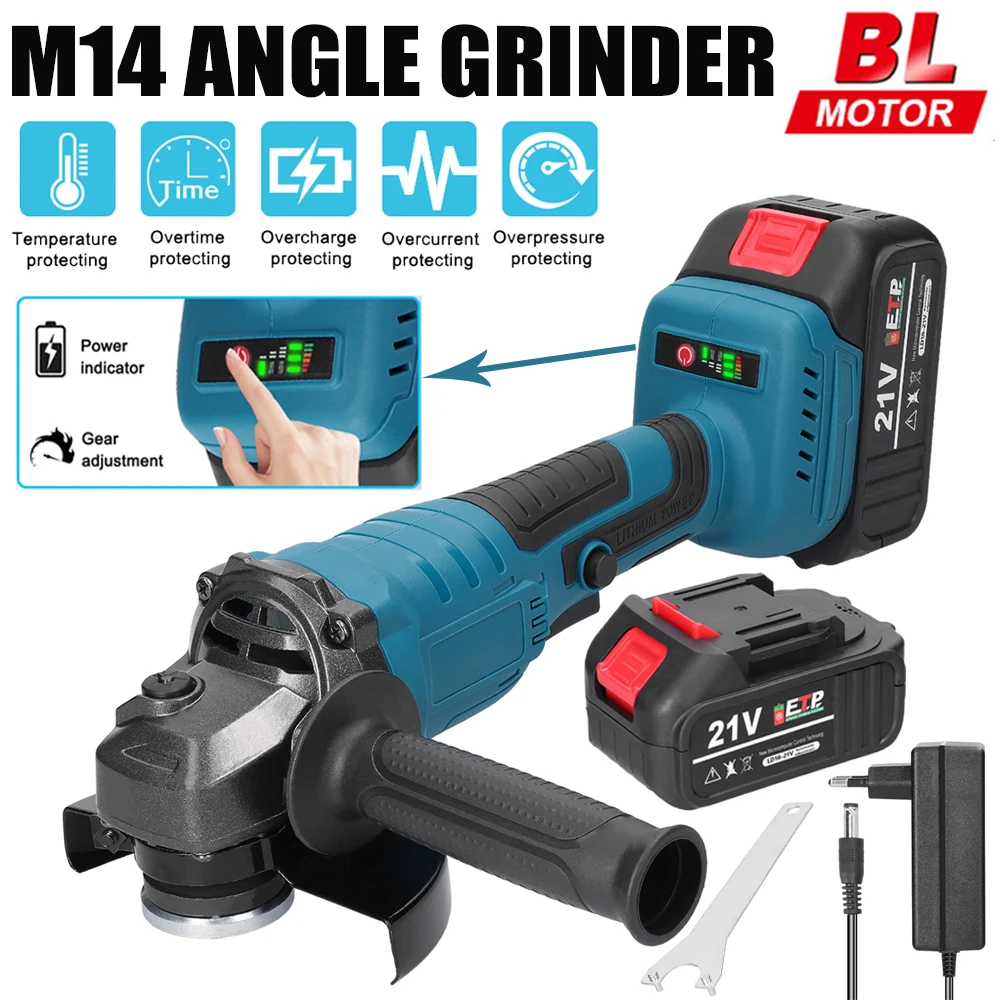 21V-125mm-M14-Angle-Grinder-Brushless-Motor-Cordless-Electric-Polisher ...