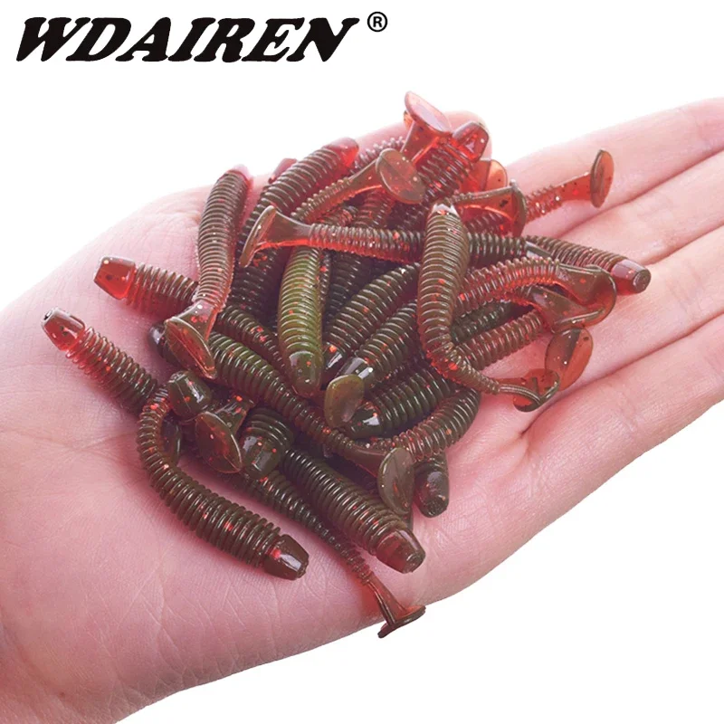 20 or 50pcs Silicone Worm Soft Lure 48mm 0.8g Fishing Wobblers Grub ...