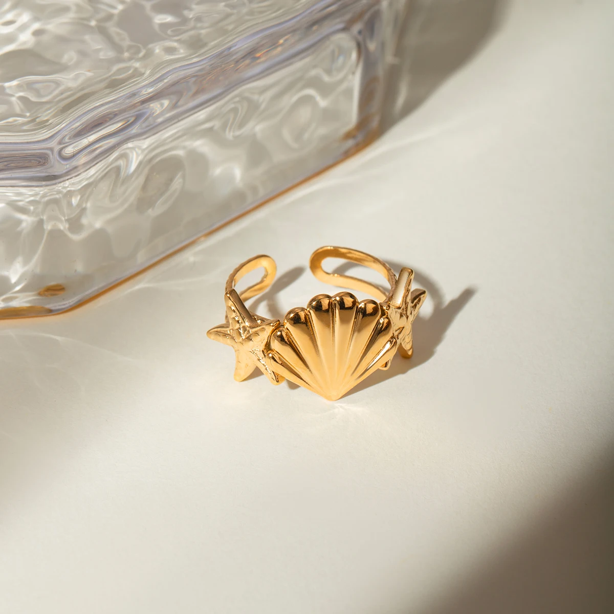 18k-Gold-Plated-Stylish-Unique-Simple-Starfish-Shell-Opening-Ring ...