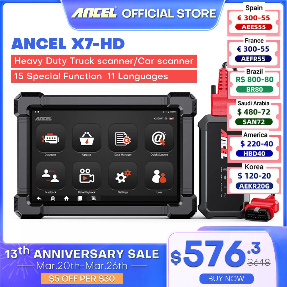 ANCEL X7 HD Heavy Duty Lkw diagnosewerkzeug Professionelle Volle System ...