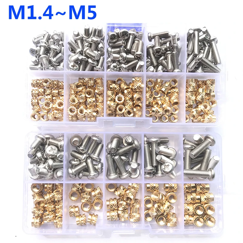 M1.4 M1.6 M2 M3 M4 M5 Brass Hot Melt Insert Knurled Nut and Stainless Steel Screw Kit Insert Nut ...