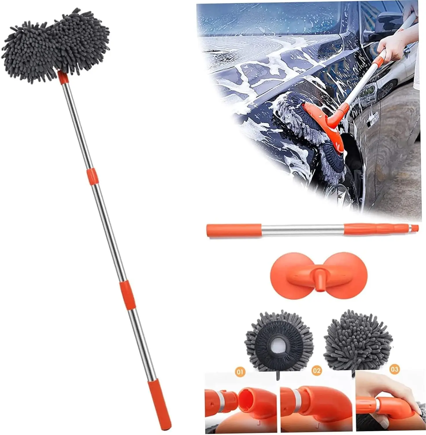 Double-Brush-Head-Car-Washing-Mop-Rectratable-Telescopic-Rotating-Mops ...