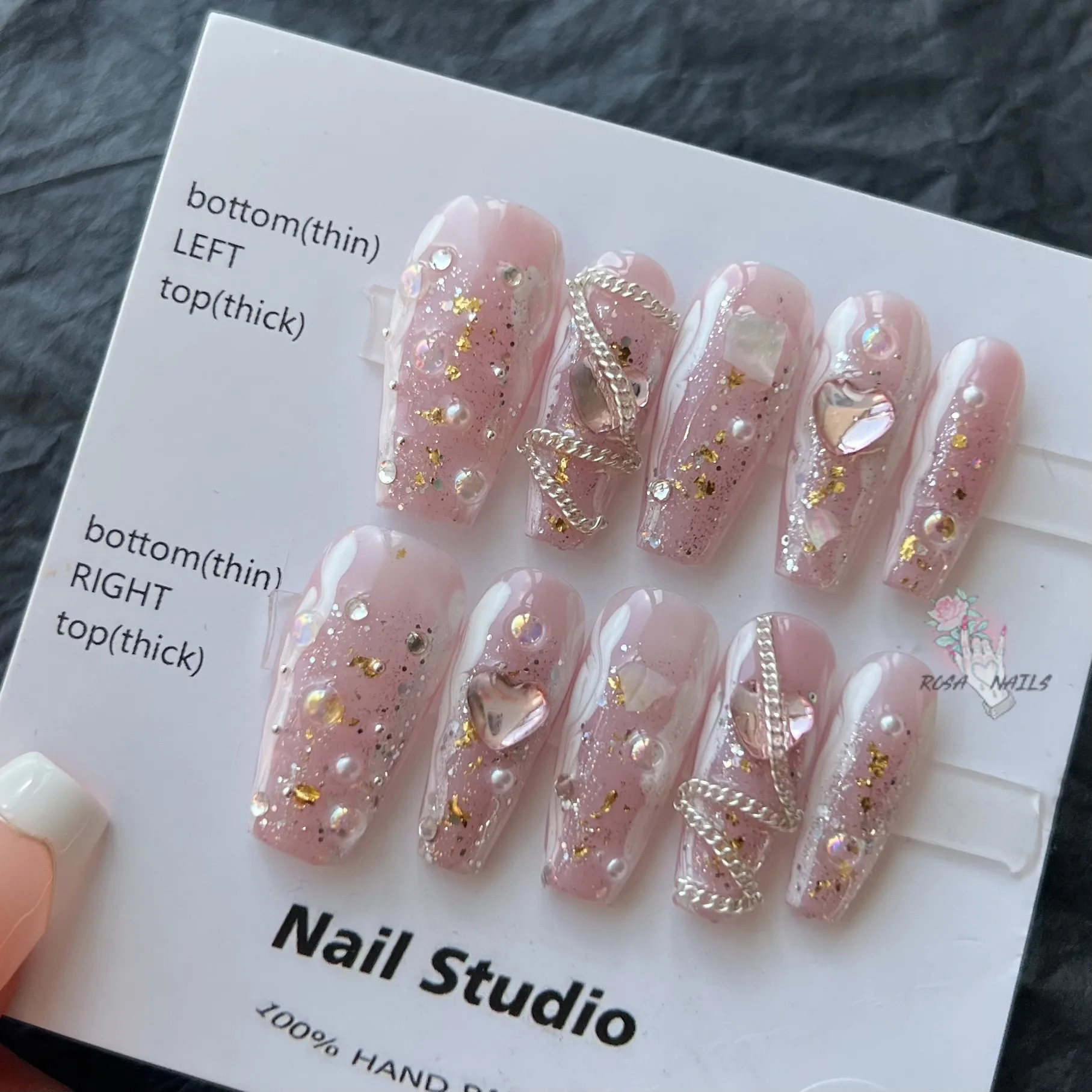 ROSA-NAIL-Pink-Heart-Gold-Flakes-Korean-Handmade-Nails-Press-on-False-Tip-Aluminum-Glitter-Foils.jpg