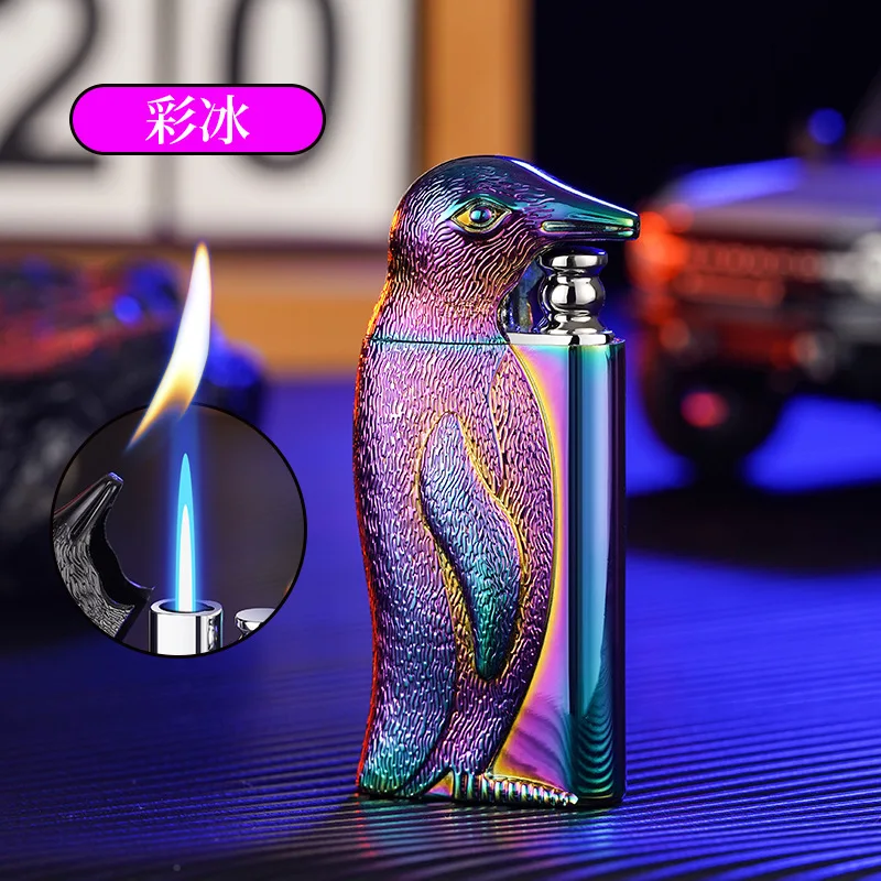 New Trendy Double Fire Penguin Relief Lighter Creative Embossing Magic ...