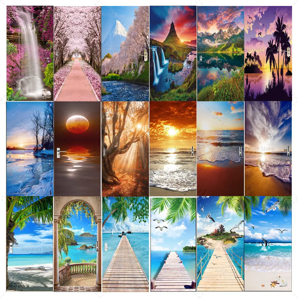 Pink Memory Door Stickers Seaside Sunset Wallpaper Summer Beach Poster ...