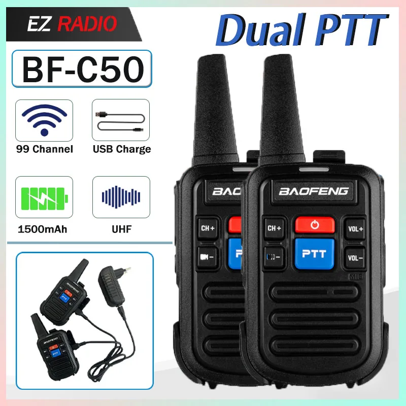 Baofeng-BF-C50-Mini-Walkie-Talkie-USB-C-Charger-UHF-Dual-PTT-Kids-Woki ...