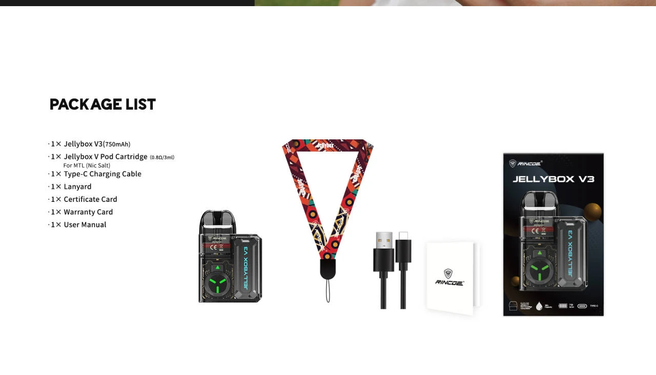 Original Rincoe Jellybox V3 Pod Kit 750mAh Battery 16W With 3ML Empty V ...