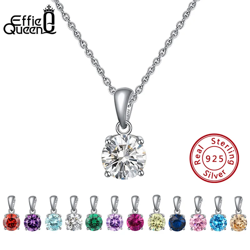 Effie-Queen-Real-925-Sterling-Silver-Pendant-Necklace-Lucky-Birthstone-Multi-Color-Zircons-Stud ...