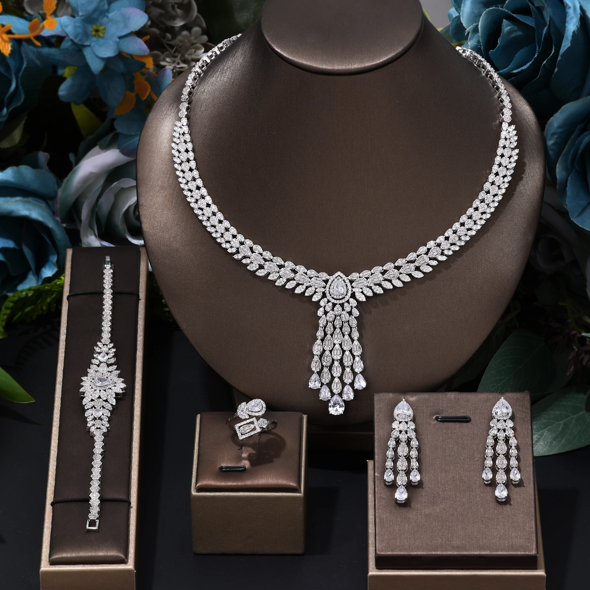 2024-New-4-piece-Bridal-Cubic-Zirconia-Full-Set-Women-s-Party-Jewelry ...