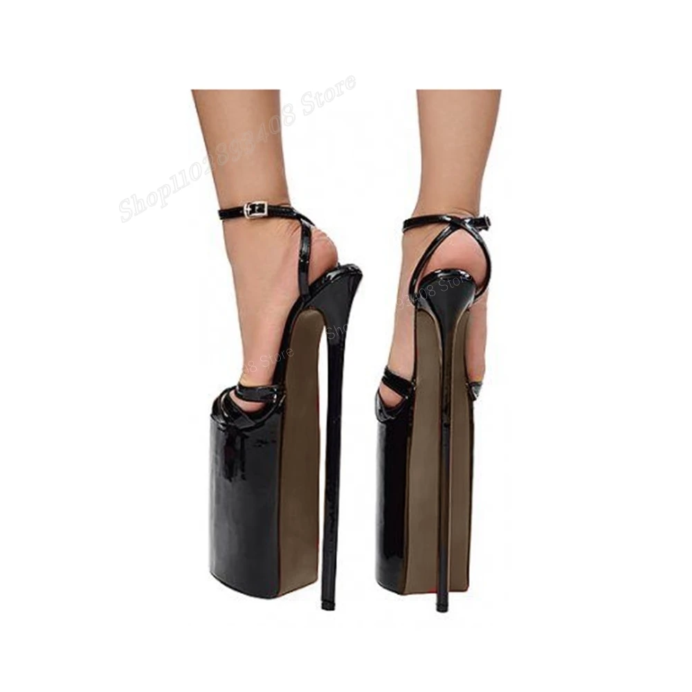 Extreme-30cm-Stiletto-High-Heel-Hollow-Sandals-Black-Patent-Leather ...
