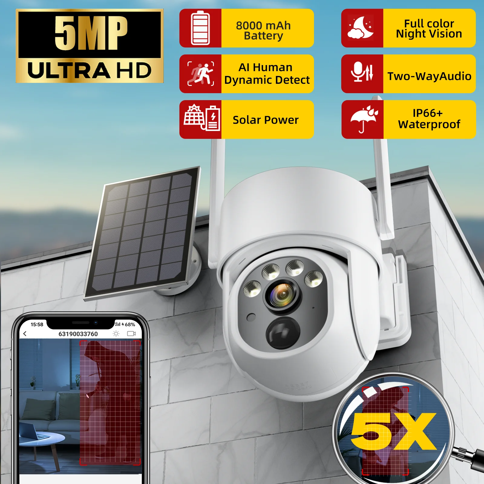 5MP-PTZ-Solar-Power-IP-WiFi-Camera-Outdoor-IP66-Waterproof-5X-Zoom ...