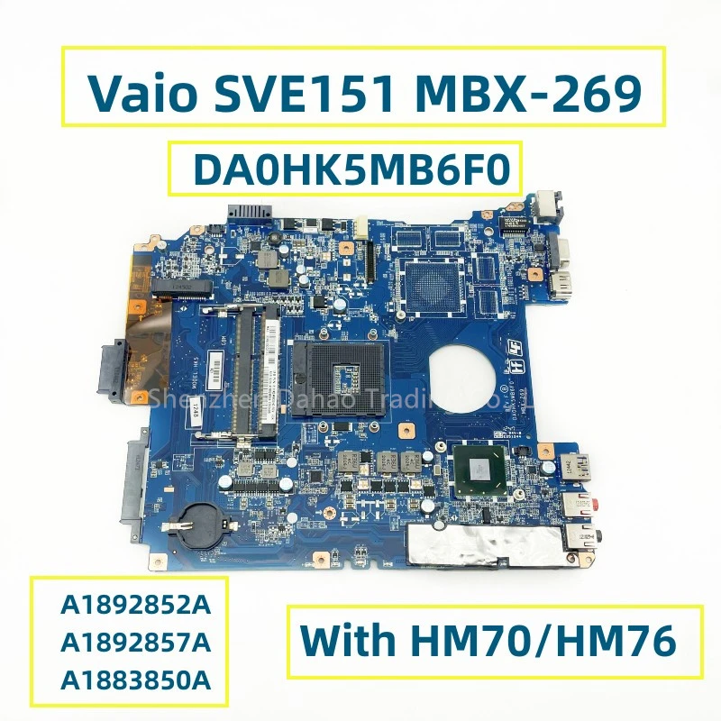 DA0HK5MB6F0 For Sony Vaio SVE151 MBX 269 Laptop Motherboard A1892852A ...