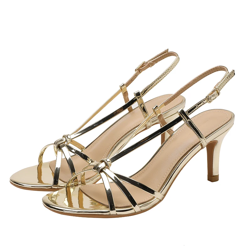 New Summer Gold Strappy High Heels Women's One-Strap Thin Heel ...