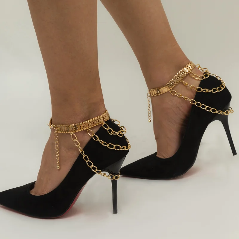 Creative-Fashion-Multilayer-Chain-High-Heel-Shoe-New-Simple-Foot-Ankle ...