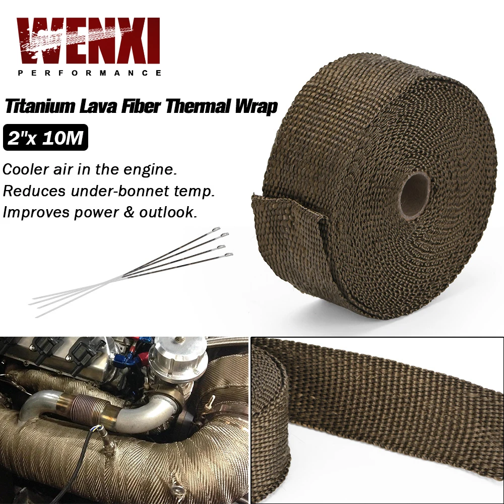 2"x 10meter Premium Exhaust Heat Wrap Manifold Wrap Titanium Lava Fiber ...