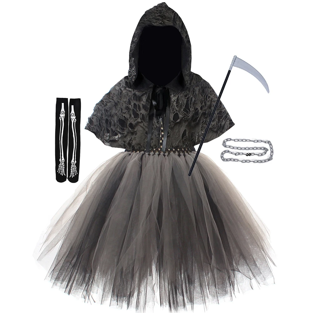 Disfraz-de-Cosplay-de-Grim-Reaper-para-ni-os-y-ni-as-vestido-negro-de ...