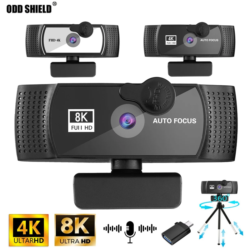 Hd 8k 4k Webcam Autofocus Computer Webcamera With Microphone Rotate Usb ...