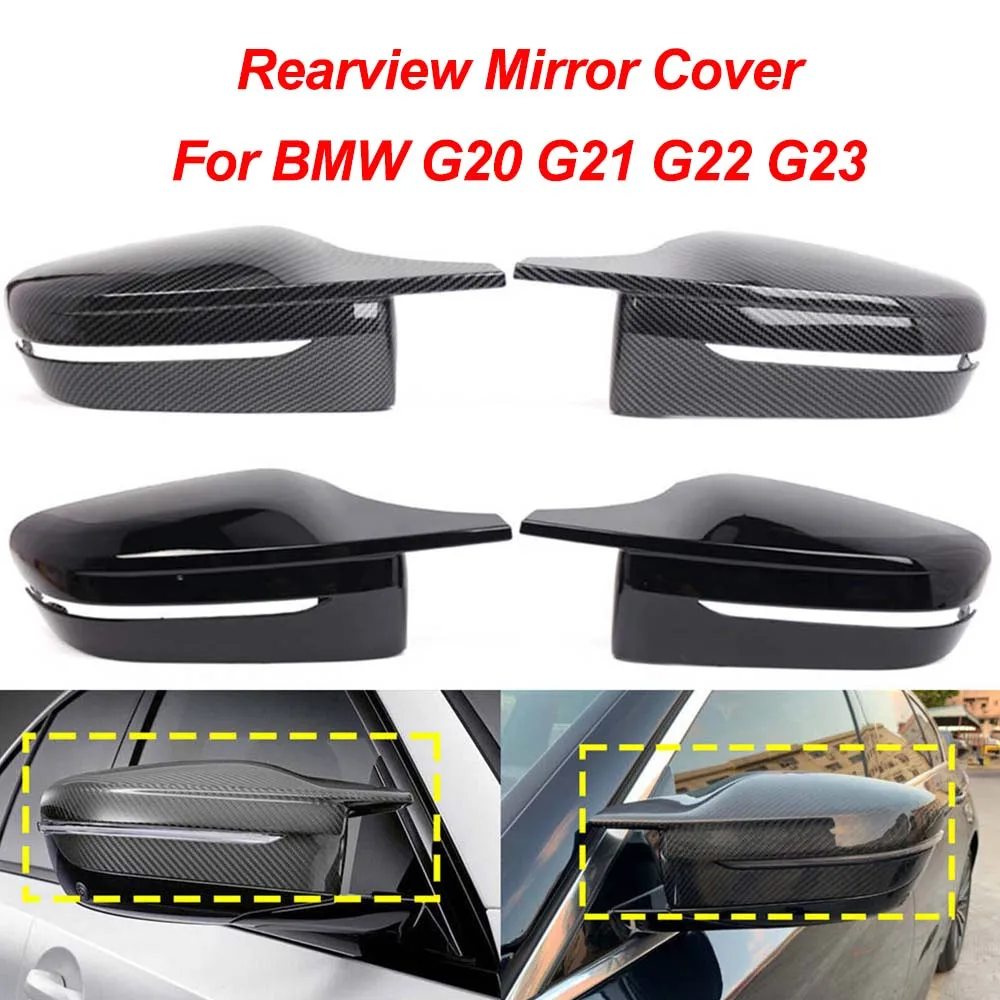 RHD Rearview Mirror Cover Side Door Wing Caps Carbon Fiber Gloss Black ...