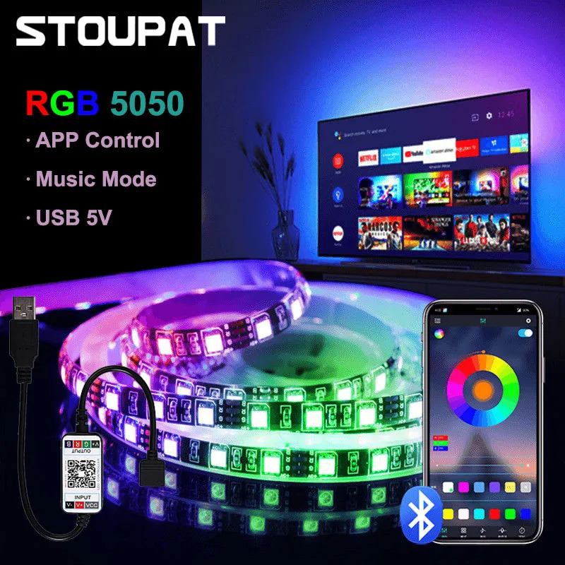 5050-RGB-LED-Strip-Light-Bluetooth-App-Control-5V-USB-Lamp-Tape ...