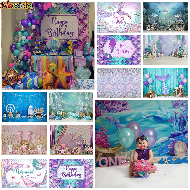 Bluey Mermaid Baby Shower 1st Birthday Backdrop For Photography ...