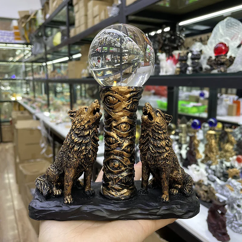 Double-Wolf-Display-Stand-Base-Crystal-Sphere-Natural-Stone-Ball-Holder ...