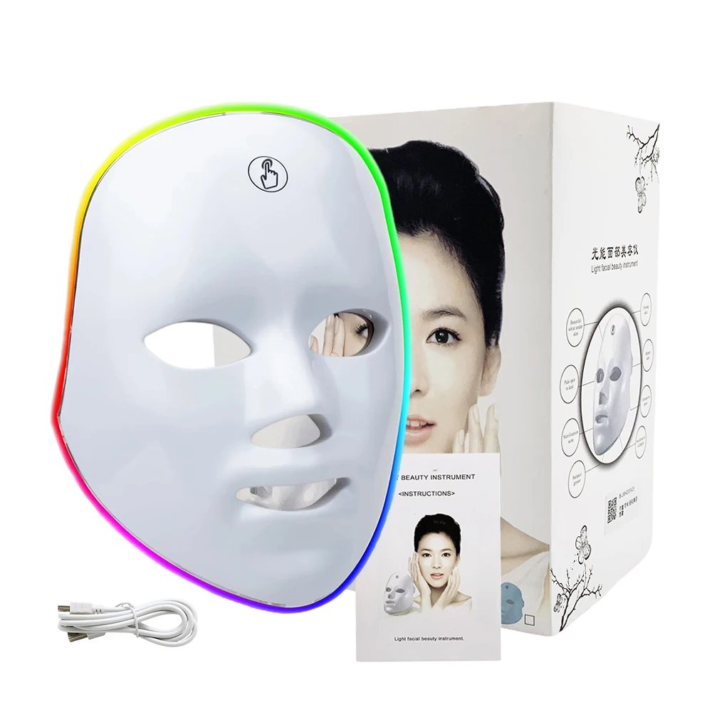 Mascarilla Facial LED de 7 colores, terapia de luz roja, Gesichtsmaske ...