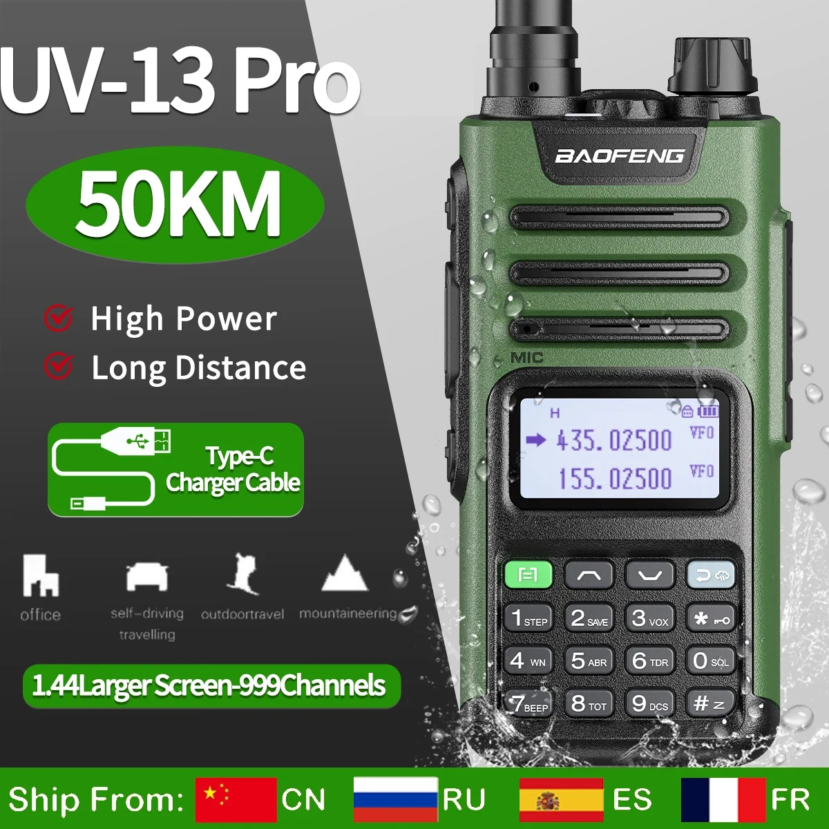 BaoFeng UV-13 PRO Dual Band Walkie Talkie Tipo-C Carregador 16 KM Longo Alcance UV13 Pro ...