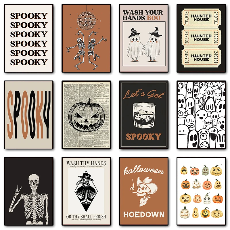 Trendy-Halloween-Guest-Check-Sign-Spooky-Ghost-Disco-Skeleton-Poster ...