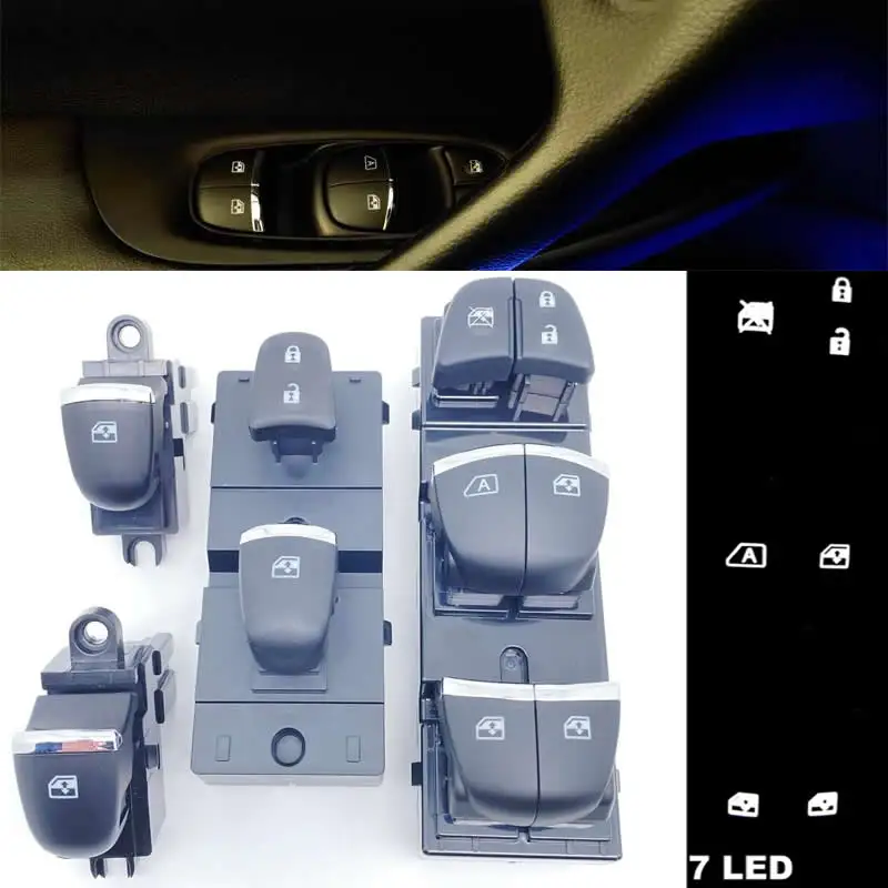New-7LED-light-silver-button-Starter-Electric-Power-Window-Switch-With ...