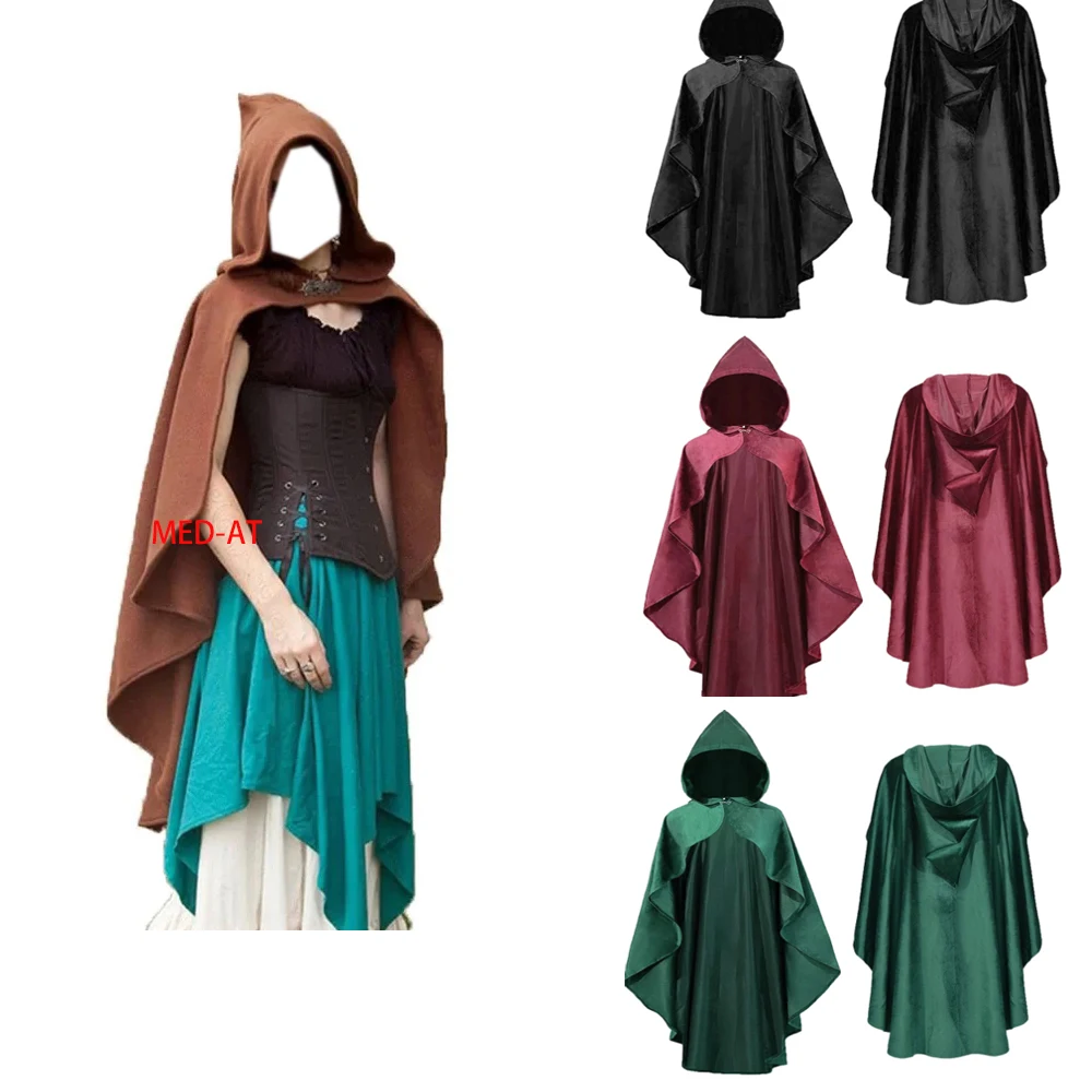 Women Pixie Hooded Cloak Adult Medieval Ancient Archer Cape Halloween ...