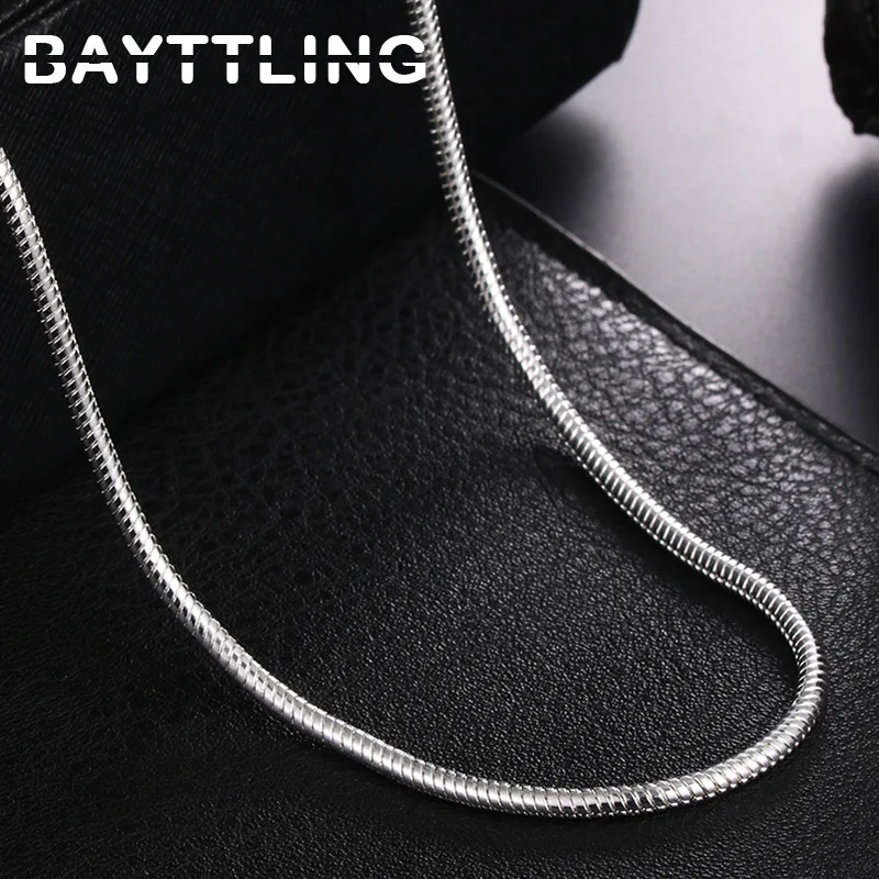 BAYTTLING S925 Sterling Silver 3MM 16/18/20/22/24 Inch Solid Snake Chain Necklace For Women Men ...