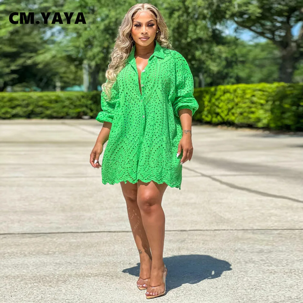 CM-YAYA-Elegant-Women-Single-Breasted-Long-Sleeve-Hollow-Out-Turn-down ...