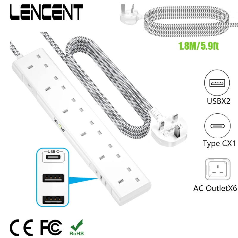 LENCENT-Power-Strip-with-6-AC-Outlets-2-USB-1-Type-C-Multi-Power-Plug ...