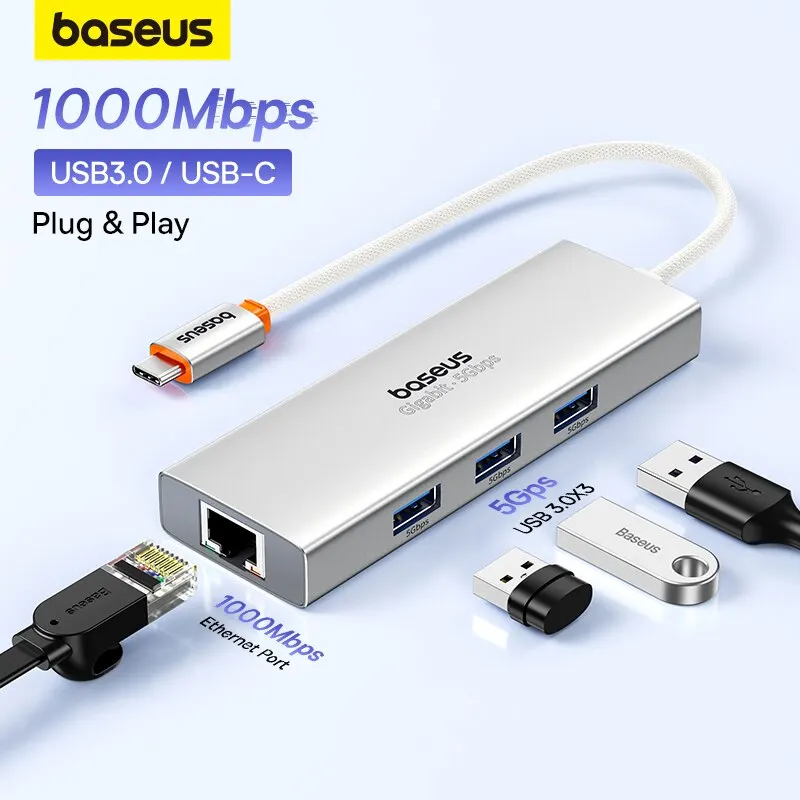 Baseus-USB-Hub-With1000Mbps-Ethernet-Port-3-USB-3-0-Usb-Adapter-RJ45 ...